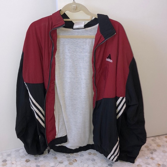 adidas | Jackets & Coats | Adidas Black And Red Vintage Zip Up | Poshmark